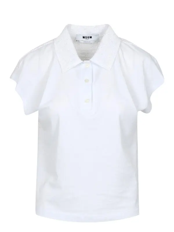MSGM Short Sleeve Buttoned Polo Top With Cutout Details - White