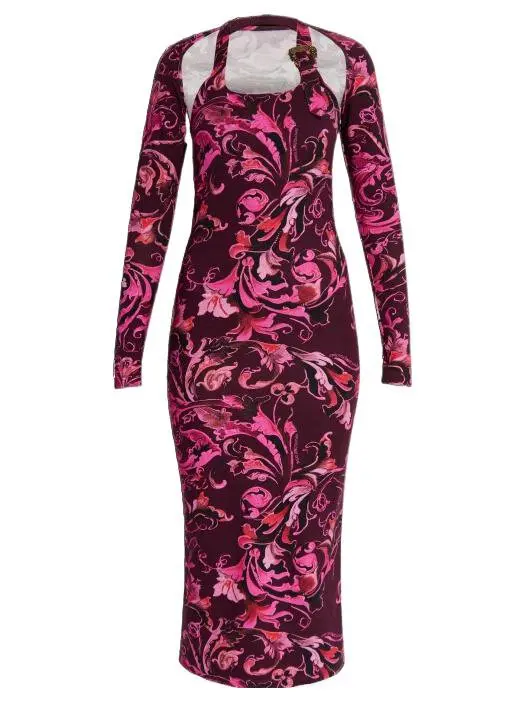 Versace Barocco Print Cut-out Midi Dress - Red