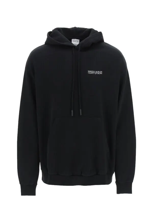 MARCELO BURLON COUNTY OF MILAN Logo Printed Drawstring Hoodie - Black