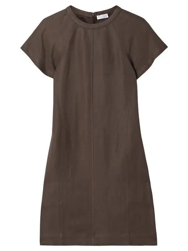 Brunello Cucinelli Monili Chain-detail Crewneck Mini Dress - Brown