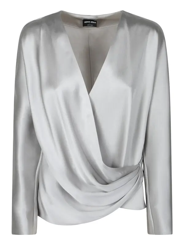 Giorgio Armani Wrap Design Blouse With Draping Details - Grey