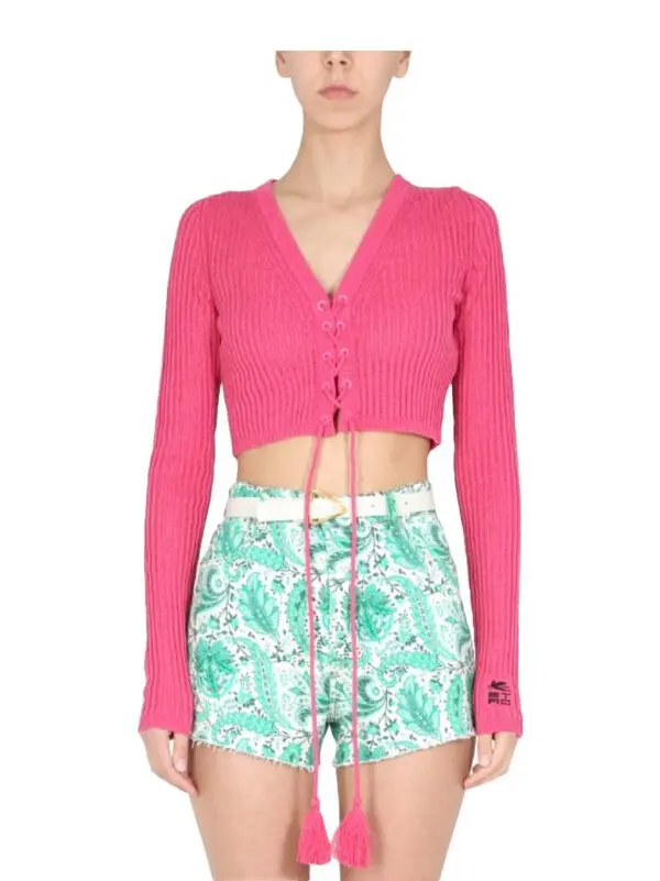 Etro Lace-up Cropped Cardigan - Pink