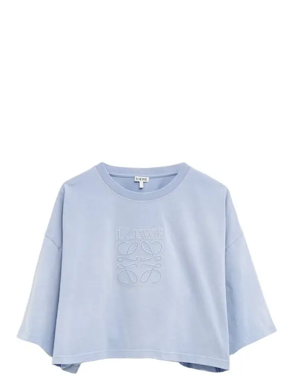 Loewe Logo Embroidered Cropped T-shirt - Light Blue