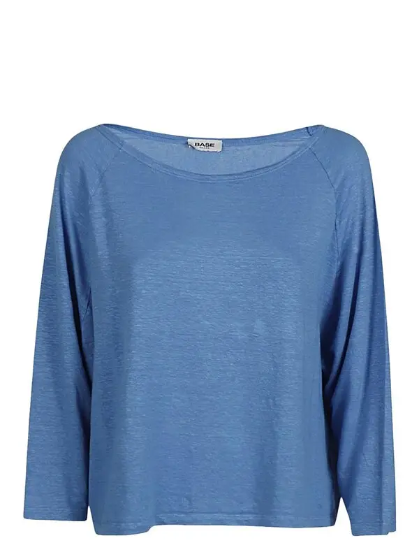 BASERANGE Long-sleeved Knitted T-shirt With Boat Neck - Blue
