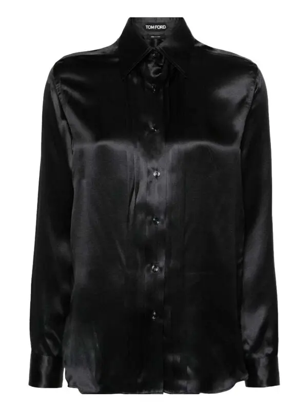 TOM FORD Pintucked Long-sleeved Shirt - Black