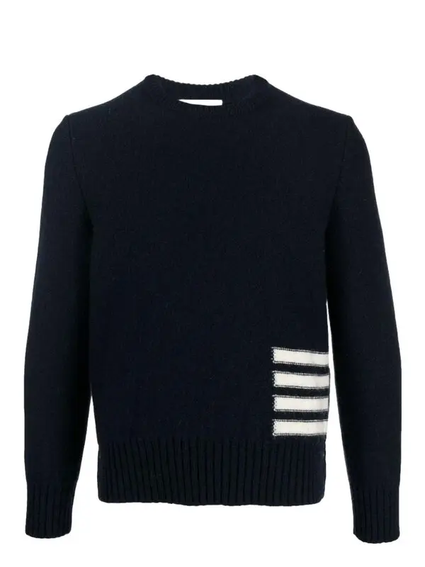 Thom Browne 4-bar Crewneck Sweater With Iconic Stripe Details - Navy Blue