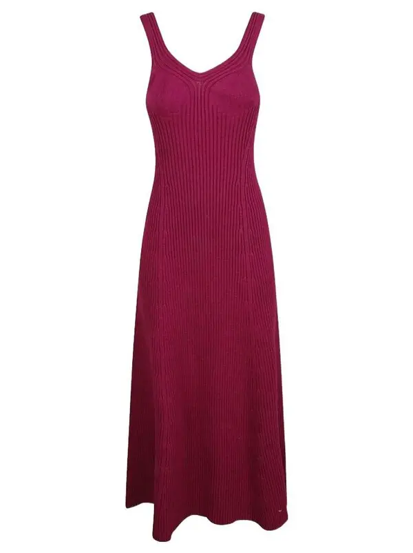 JIL SANDER Ribbed Knit Midi Dress - Red