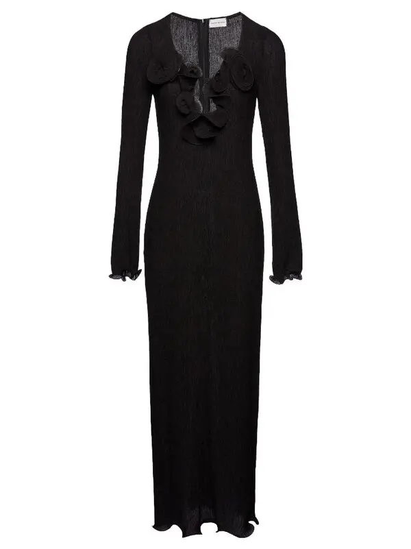 Magda Butrym Crepe Maxi Dress With Ruffled Accents - Black