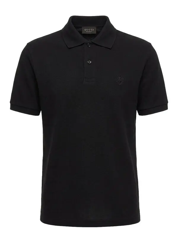 Gucci Cotton Piquet Polo Shirt With Embroidery - Black