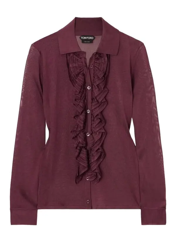 TOM FORD Ruffle-embellished Fine-knit Shirt - Wine Red