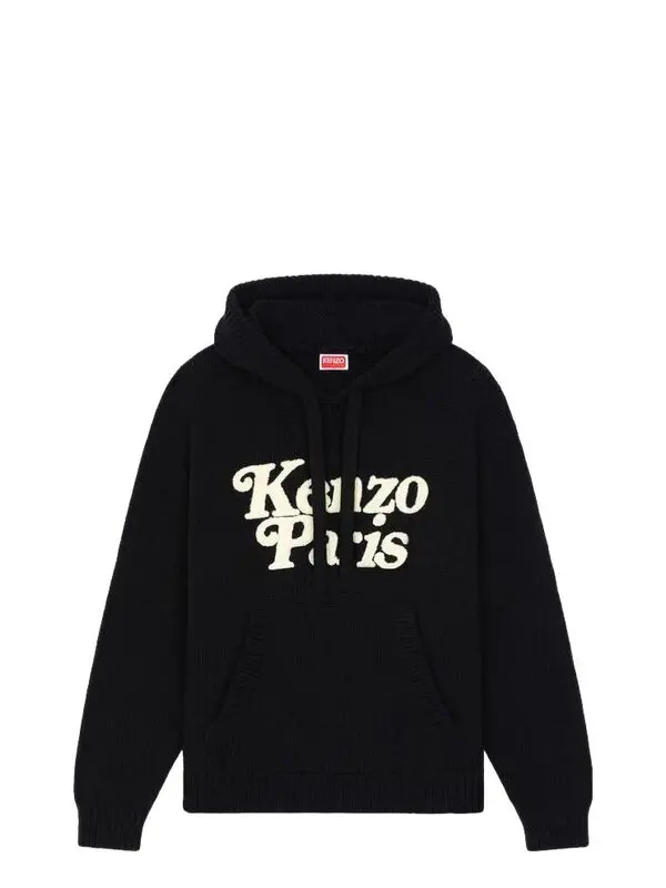 Kenzo Logo Detailed Drawstring Knit Hoodie - Black