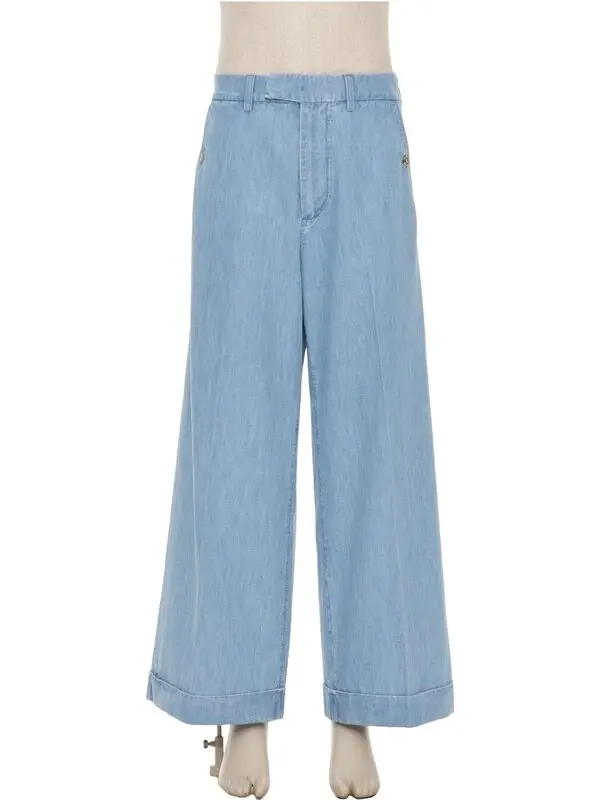 Valentino Garavani Wide Leg Cuffed Denim Trousers - Blue