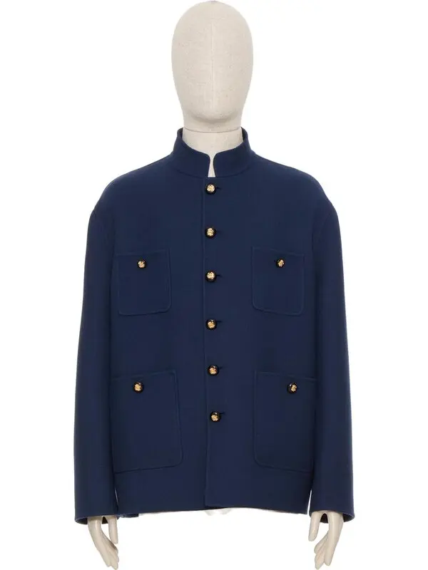 Valentino Garavani Double Wool Jacket With Mandarin Collar - Blue