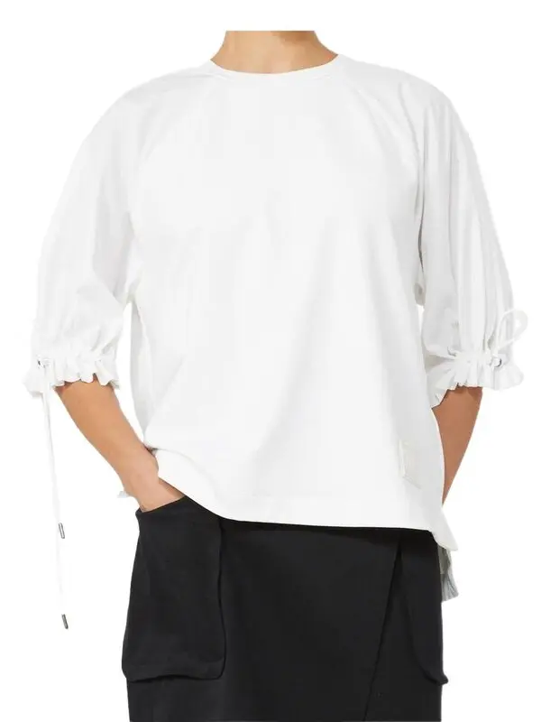 Max Mara Crewneck T-shirt With Ruffled Sleeves - White
