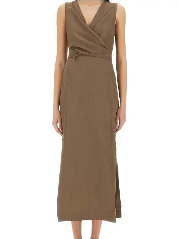 Brunello Cucinelli Fluid Twill Wrap-effect Dress - Brown