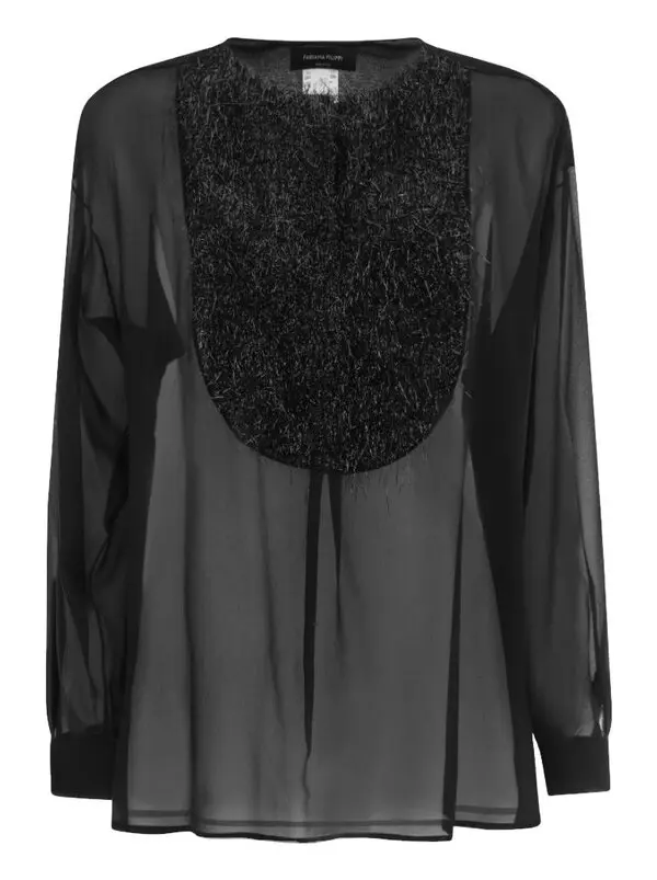 Fabiana Filippi Sheer Paneled Blouse With Embellished Neckline - Black