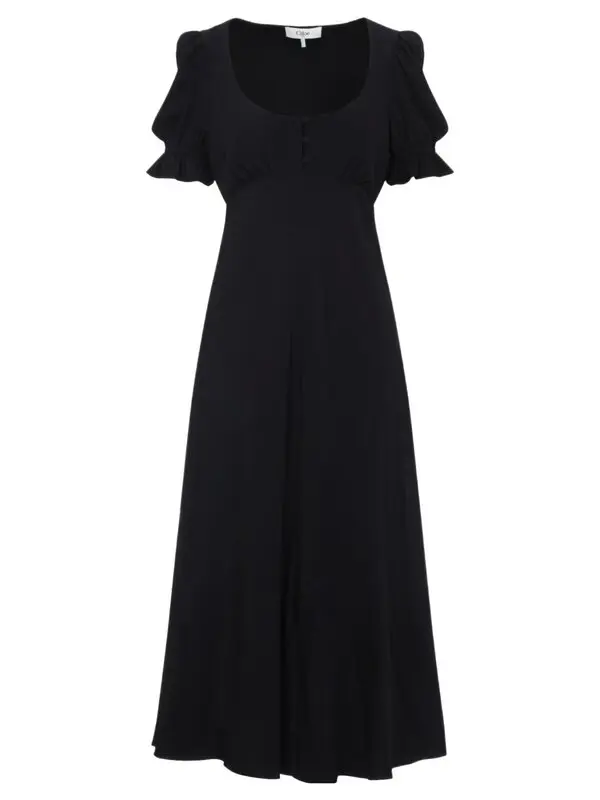 Chloé Ruffled Puff Sleeve Midi Dress - Black