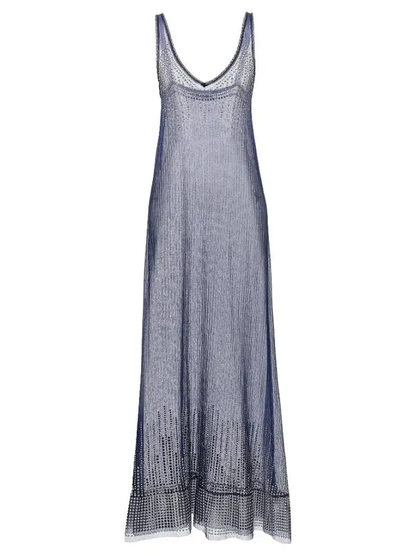 Rabanne Sheer Studded Maxi Dress - Gray