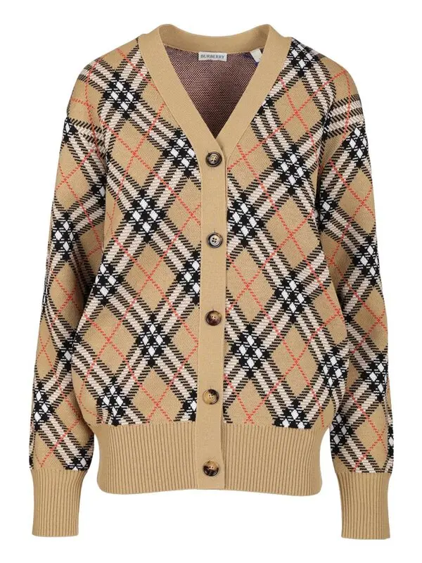 Burberry Checked Button-up Knitted Cardigan - Sand-colored