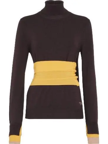 Fendi Long-sleeved Ribbed Wool Jumper With Embroidered Logo - Dark Purple