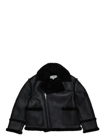 MAISON MARGIELA Shearling Trimmed Moto Jacket - Black
