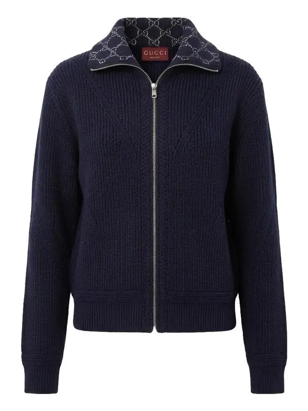 Gucci Wool Zip-up Cardigan - Navy