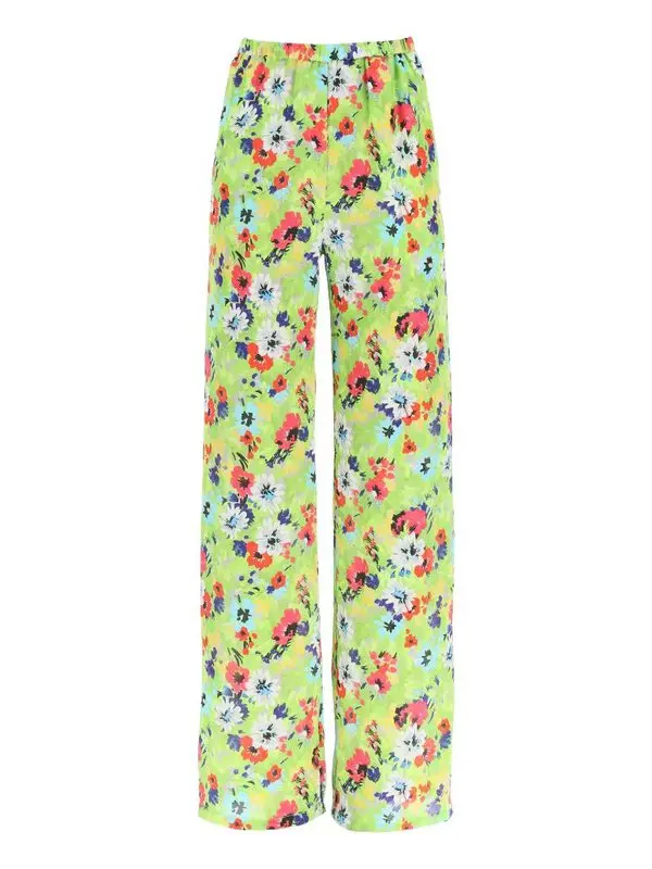 MSGM Floral Printed Wide Leg Pants - Green