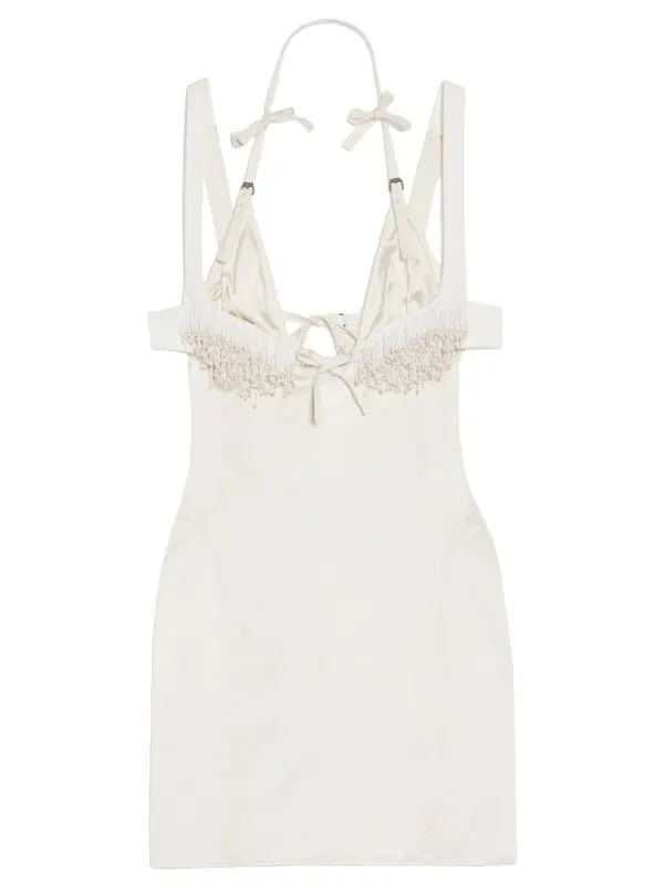 Jacquemus Spaghetti Strap Mini Dress With Beaded Tassel Detail - White