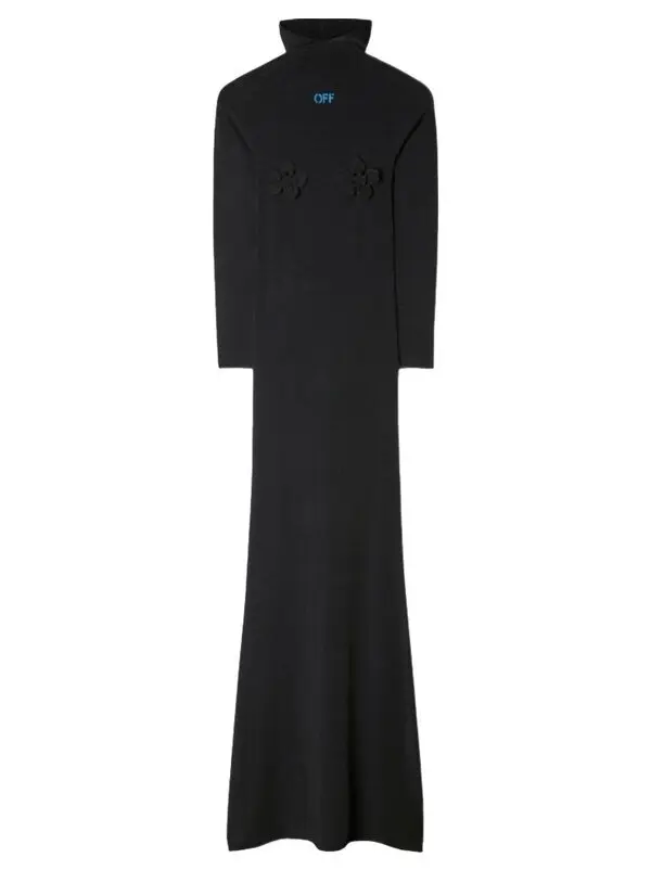 Off-White Logo Detailed Long-sleeved Hooded Dress - Black