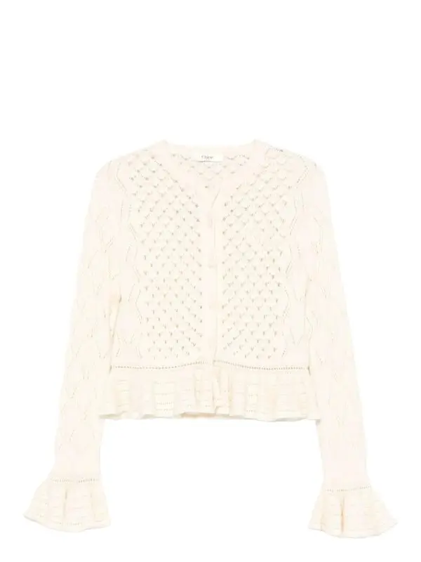 Chloé Ruffled Knit Cardigan - White