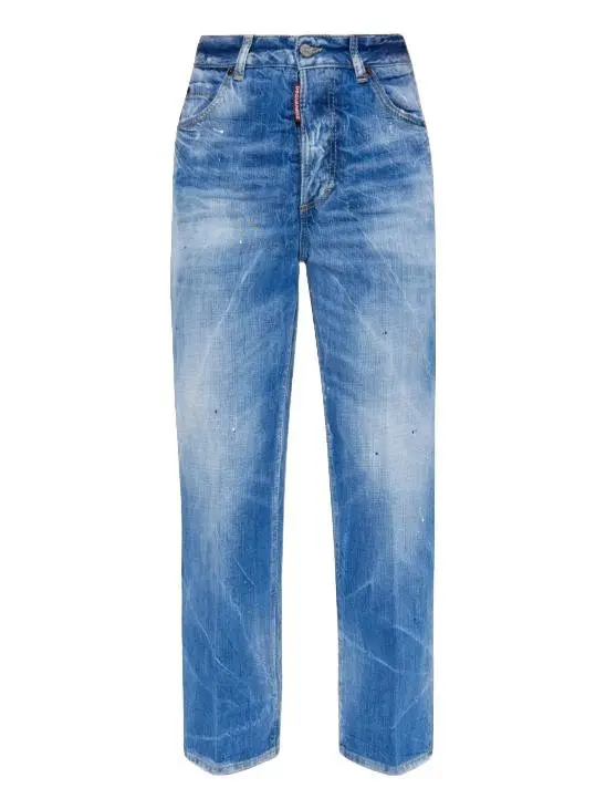Dsquared2 Straight Leg Jeans With Distressed Detail - Blue