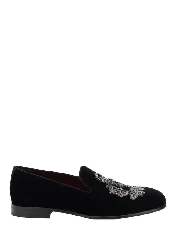 Dolce & Gabbana Monogram Embroidered Loafers - Black