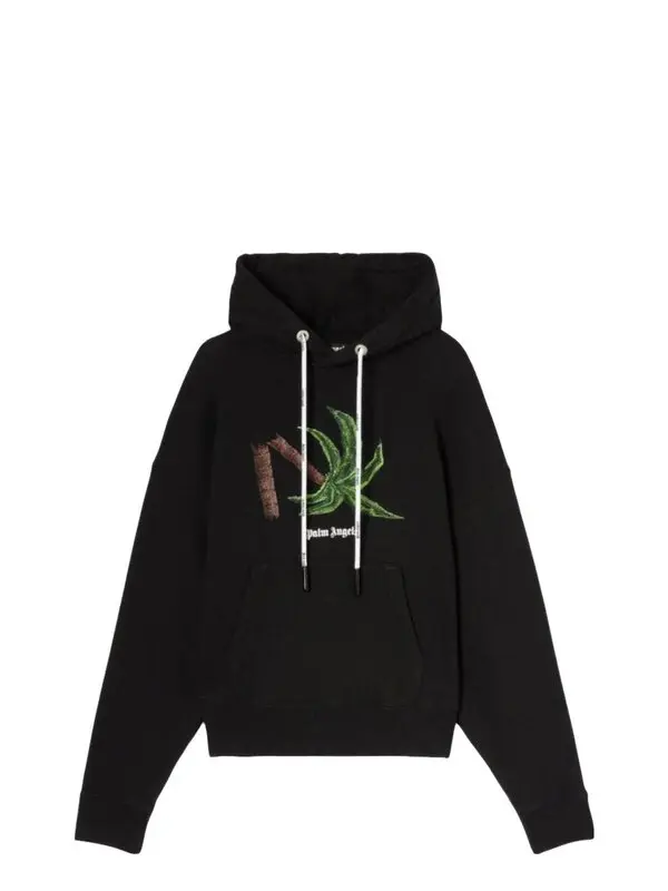 Palm Angels Embroidered Drawstring Hoodie - Black
