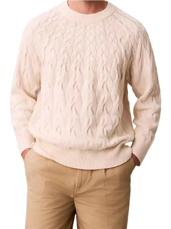 Calvin Klein Lambswool Blend Cable Knit Crewneck Jumper - Antique White