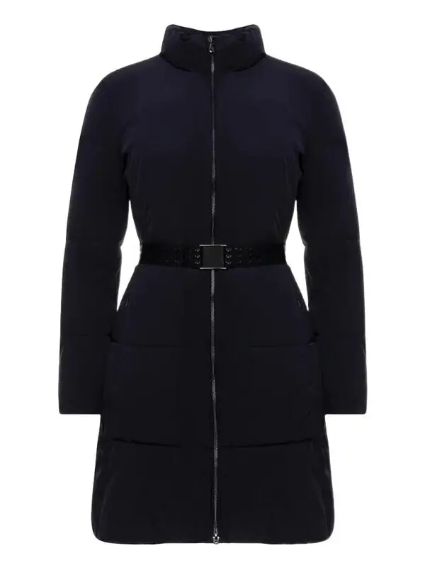 Emporio Armani Quilted Zipper Cotton Coat With Belt - Black