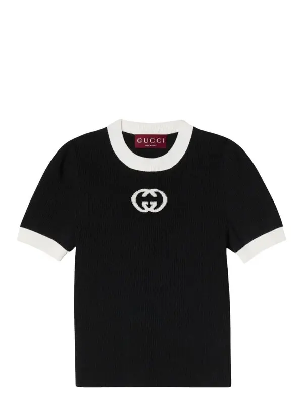 Gucci Ribbed Knit T-shirt With Interlocking G - Black