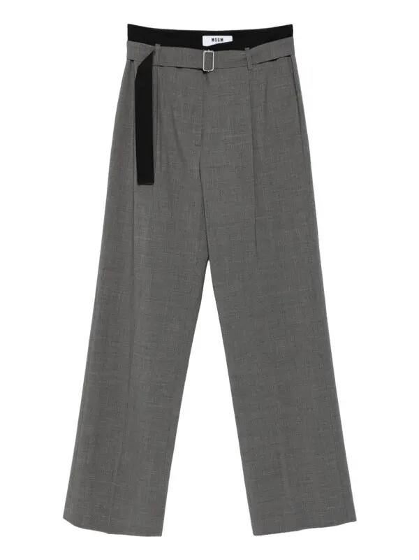 MSGM Belted Pleated Straight Leg Trousers - Grey