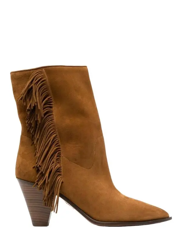 AQUAZZURA Marfa Fringe Detailed Pointed-toe Boots - Brown