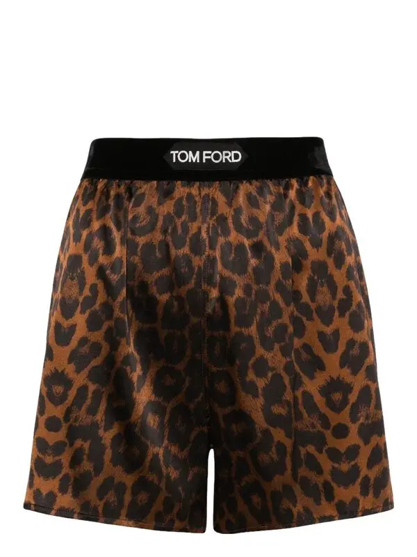 TOM FORD Leopard Print Logo Waistband Shorts - Black