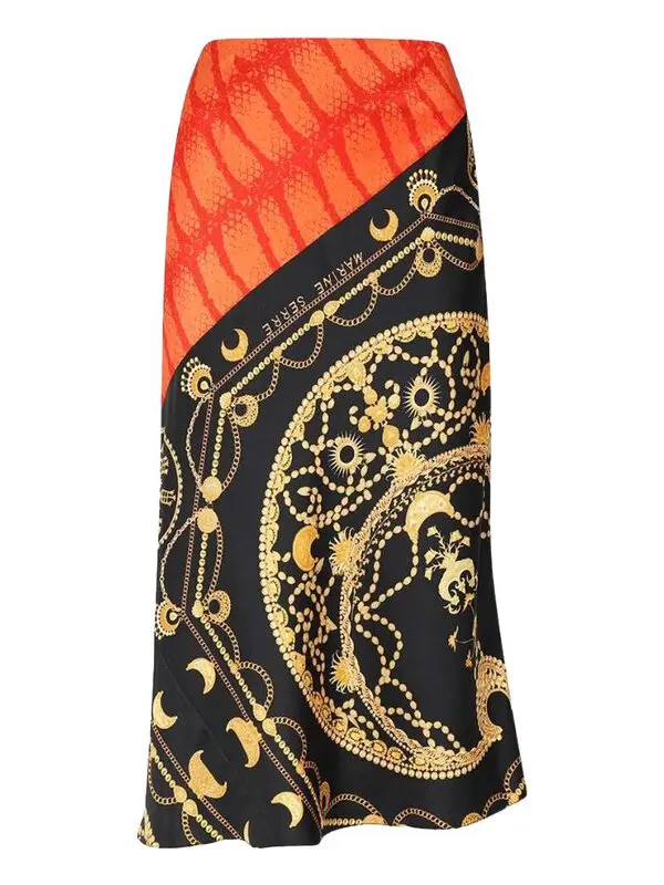 MARINE SERRE Printed Silk Skirt - Multicolor