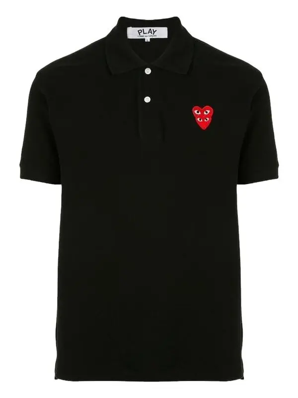 Play Comme Des Garcon Heart-logo Piqué Polo Shirt - Black