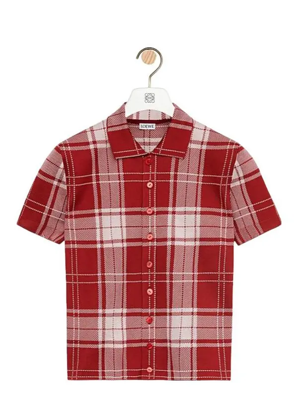 Loewe Polo Shirt In Silk With Checked Jacquard Pattern - Pink