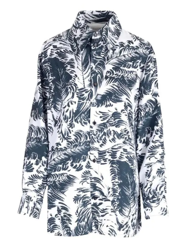 Bottega Veneta Feather Printed Buttoned Shirt - White