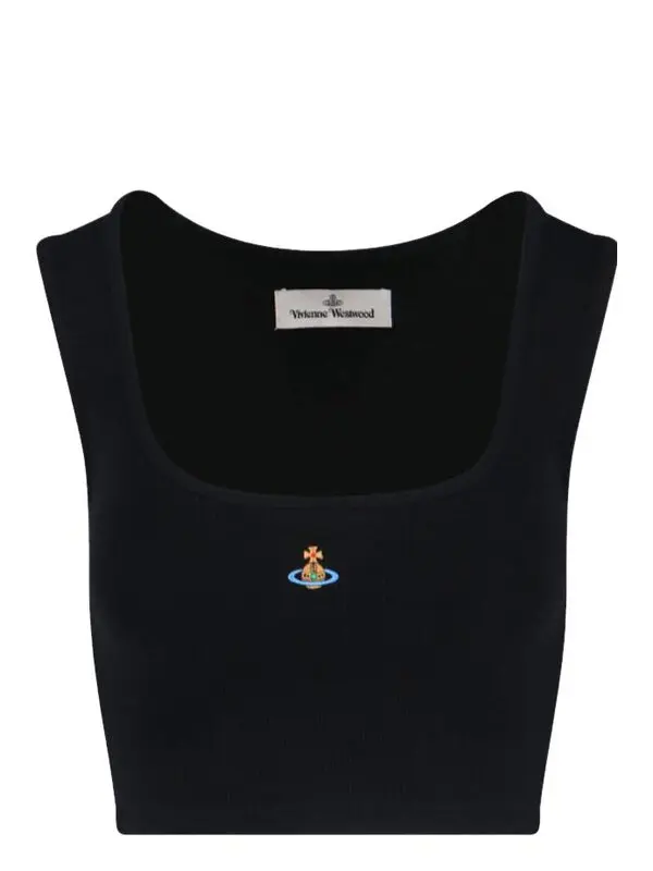 VIVIENNE WESTWOOD Orb Embroidered Ribbed Crop Top - Black