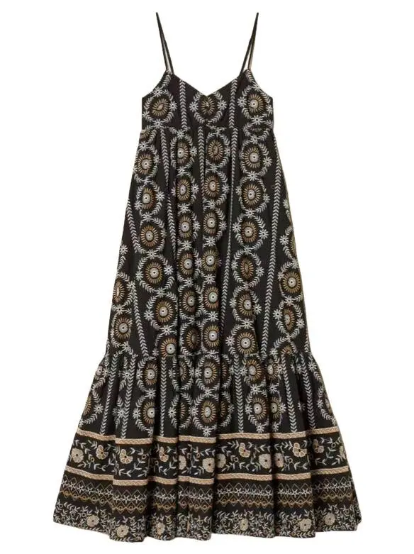 TWINSET Embroidered Maxi Dress With Floral Patterns - Black