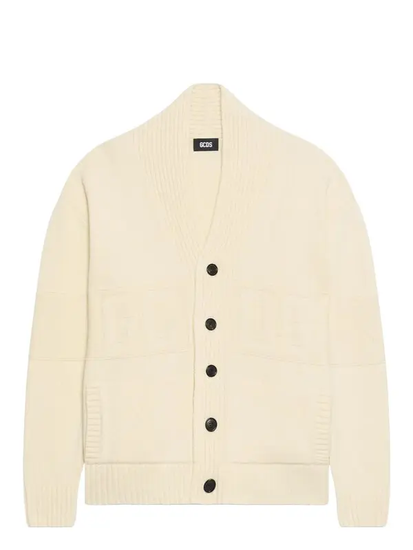 Gcds Logo Embossed V-neck Cardigan - Bone