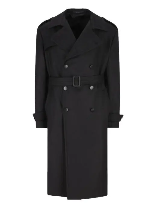 Tagliatore Long Sleeve Double-breasted Belted Trench Coat - Black