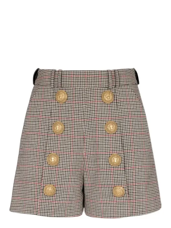 Balmain High-waisted Button-embellished Houndstooth Shorts - Gray