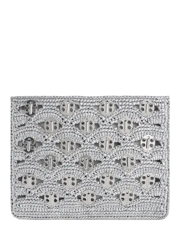 Rabanne Raffia Zipped Clutch Bag With Tone Embellishments - Silver