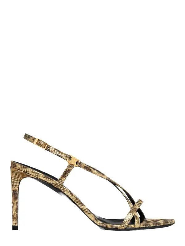 Celine Criss Cross Sandal With Triomphe In Leopard Printed Suede - Black